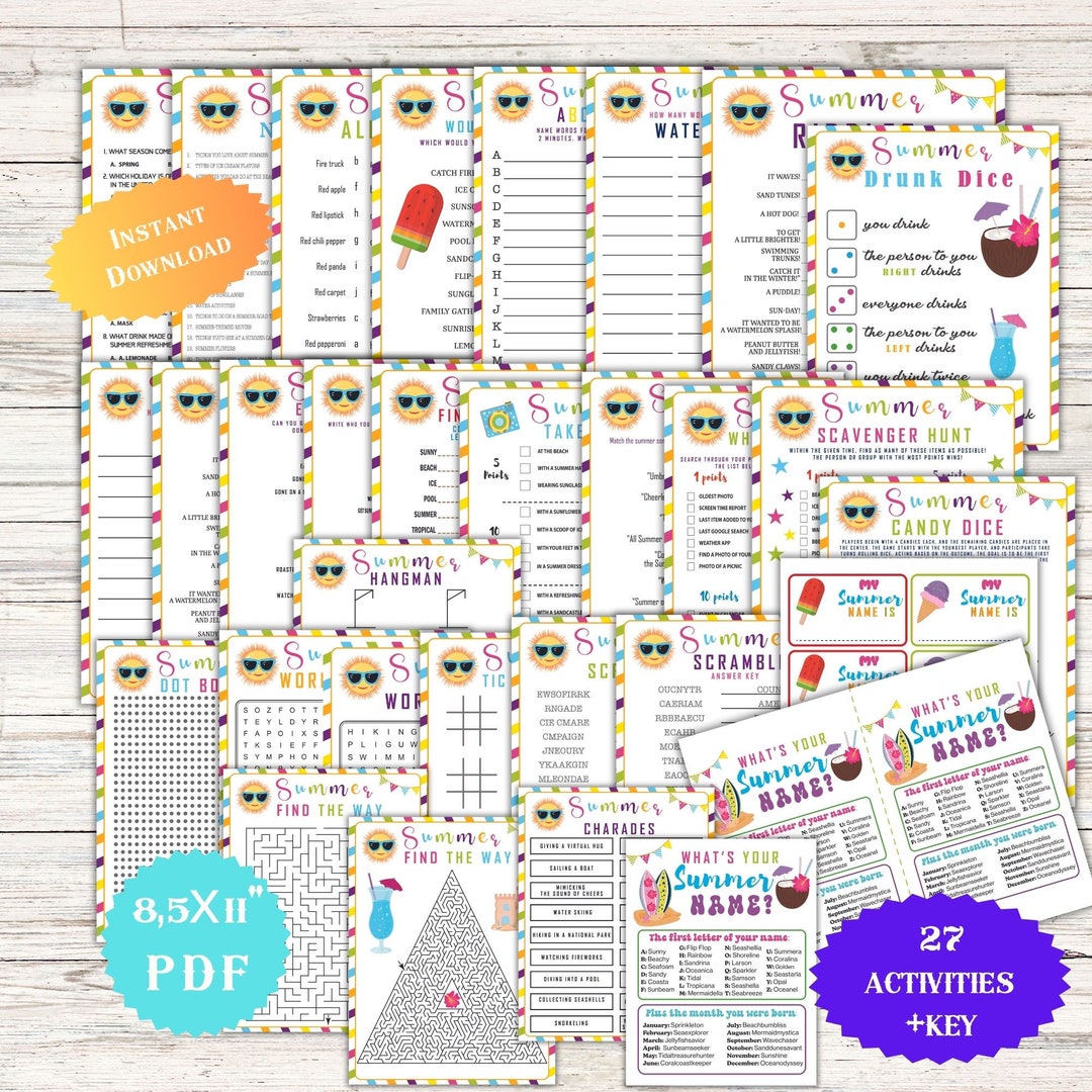 Summer Games Bundle Classroom Activities Beach Activities for Kids Pool ...