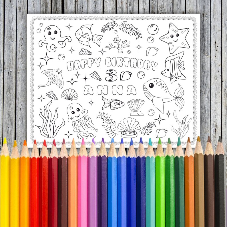 Under Sea Birthday Placemat, Ocean Birthday Party, Sea Animal Activity ...