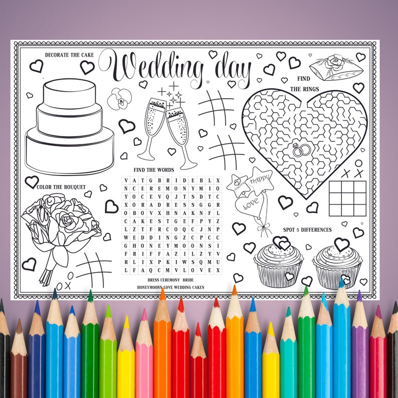 Wedding Activity Sheet, Placemat, Bridal Shower Game, Printable Busy ...