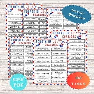 4th of July Charades Game Independence Day Activities for Kids and ...