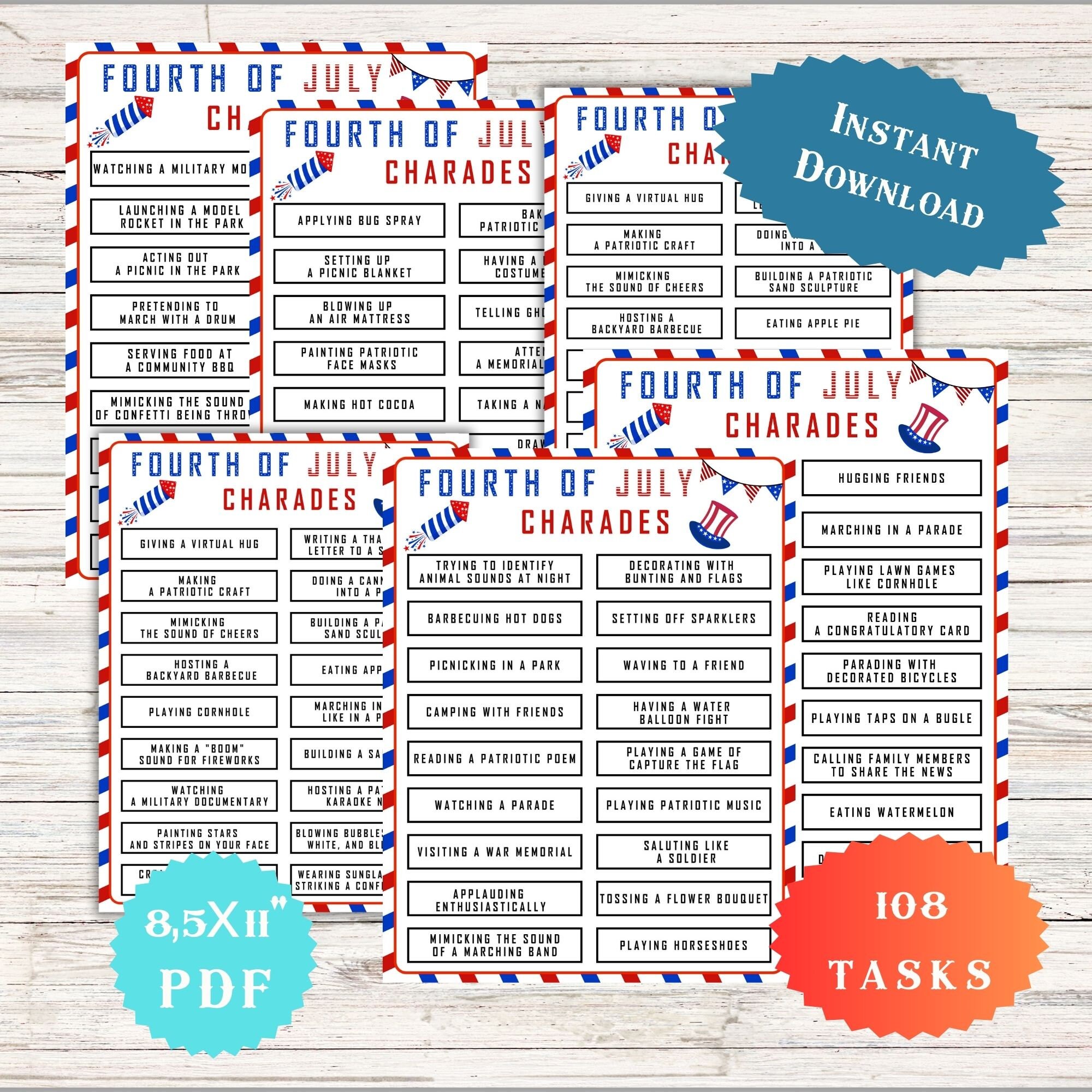 4th of July Charades Game Independence Day Activities for Kids and ...