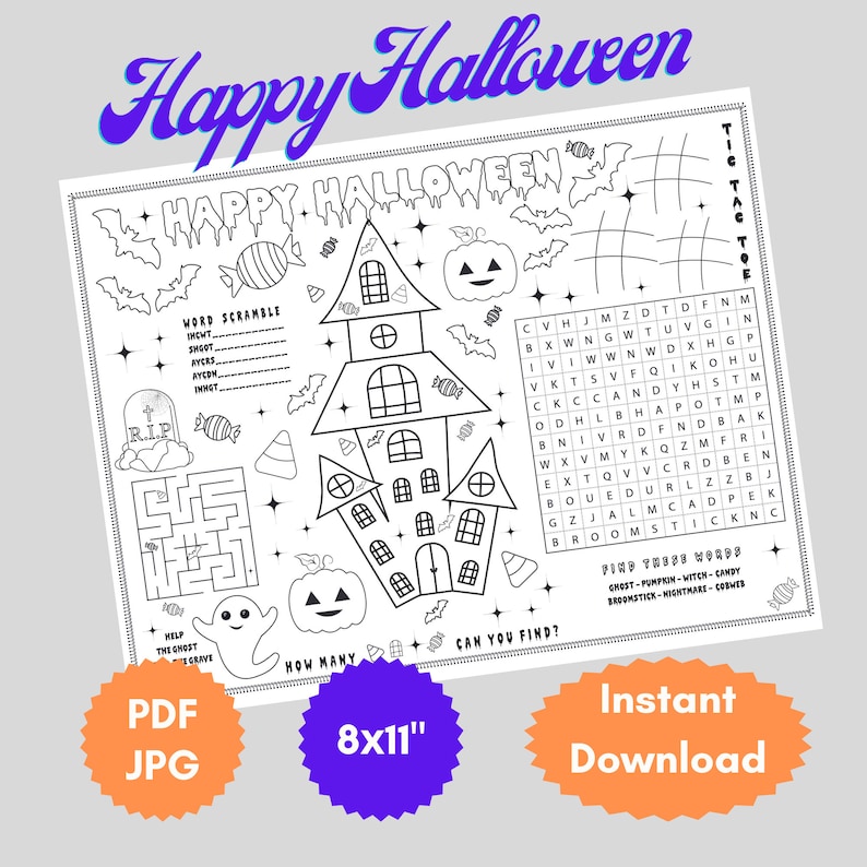Haunted House Halloween Activity Sheet Placemats, Activity Book Kids ...