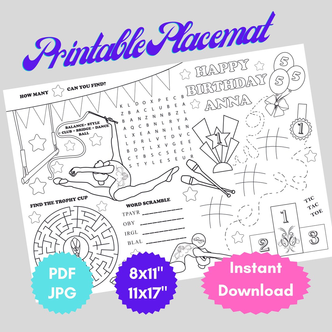 Personalised Gymnastics Party Placemat, First Birthday Party, Gym ...