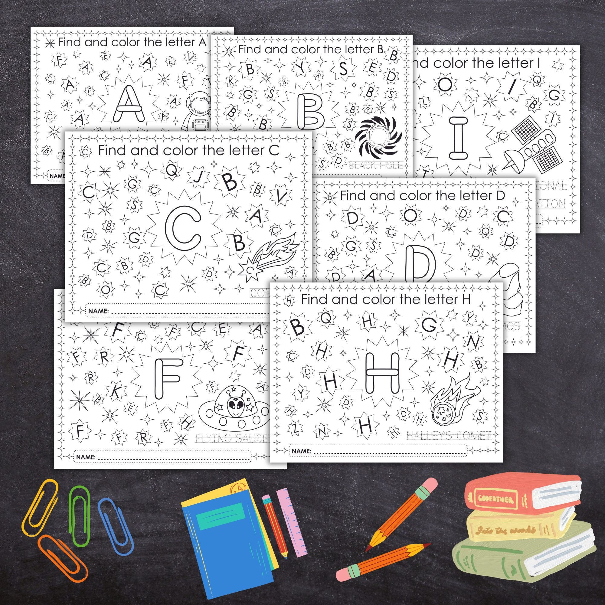 Alphabet Hunt Find the Letters Coloring Worksheet Space Learning ...