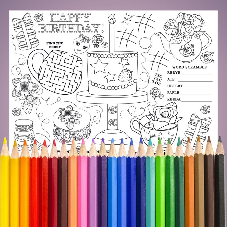 Tea Party Activity Sheet, Baking Coloring Placemat Shower Game ...