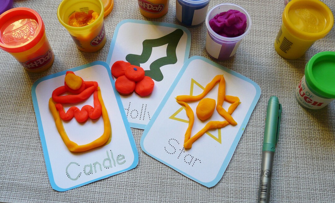 24 Playdough Flash Cards Winter Preschool Printables Play Dough Mats ...