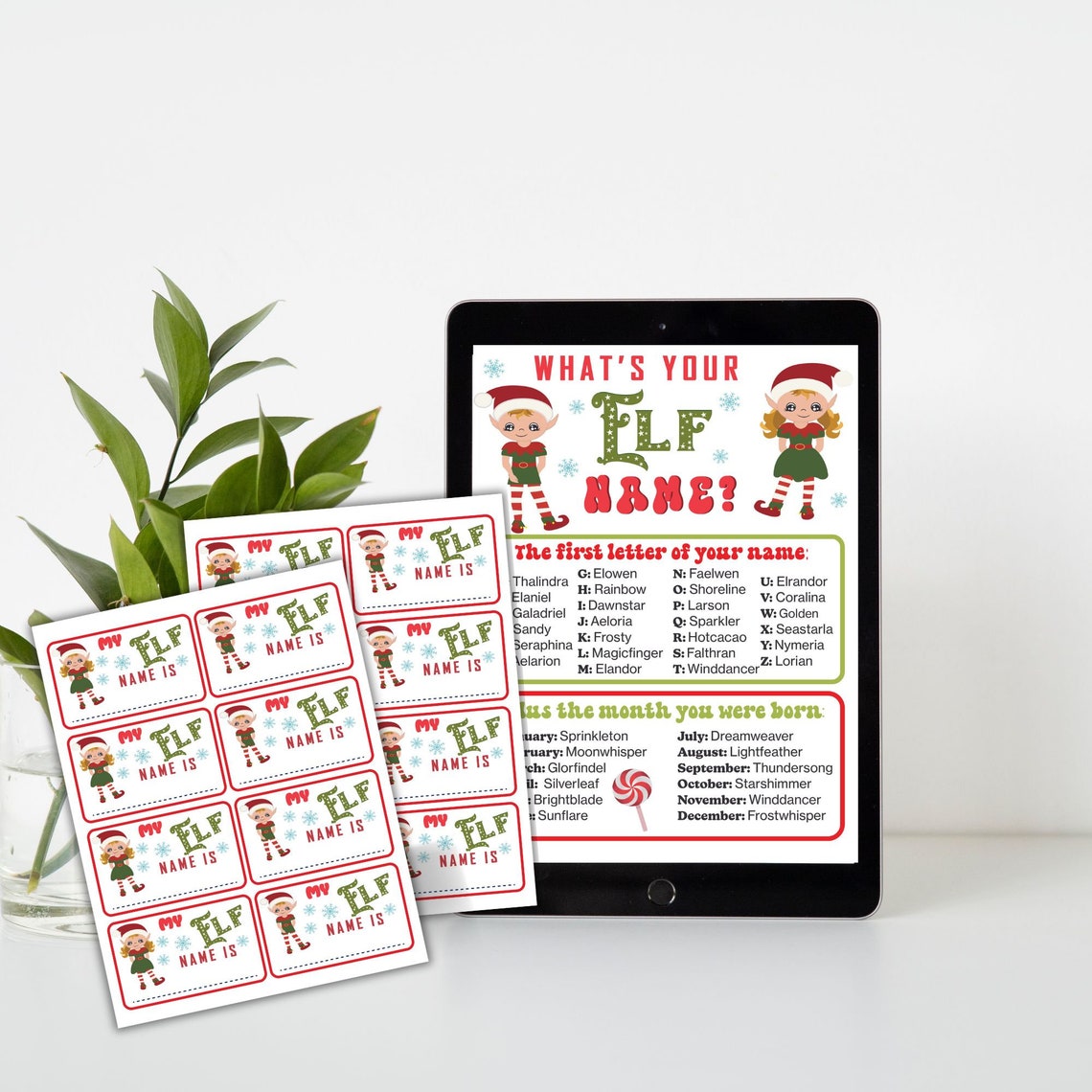 What's Your Elf Name Game Christmas in July Activity Name Tags Sign Eve ...