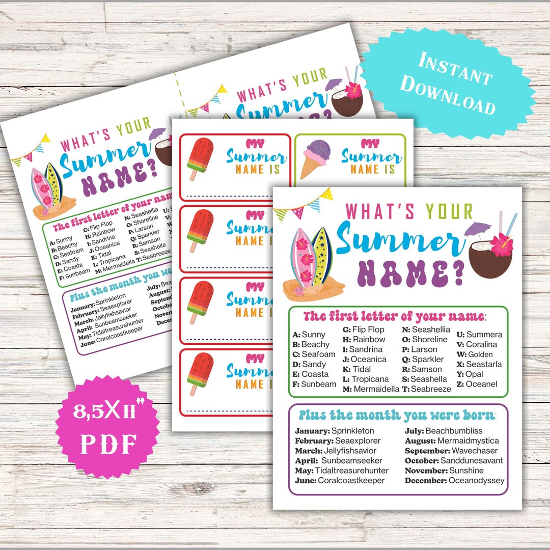 What's Your Summer Name Game Classroom Activities Beach Activities for ...