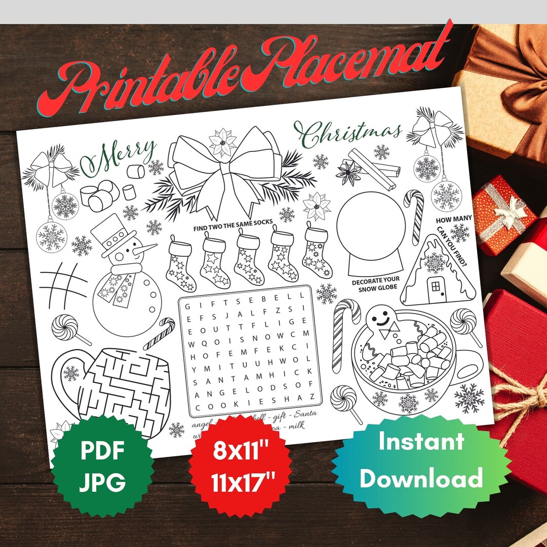 Christmas Activity Coloring Page, Santa Cookie Tray Placemat, Dear ...