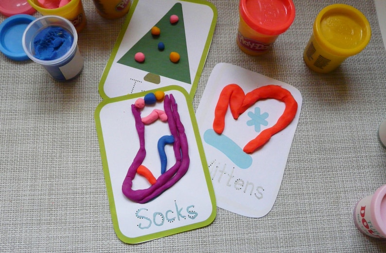 24 Playdough Flash Cards Winter Preschool Printables Play Dough Mats ...
