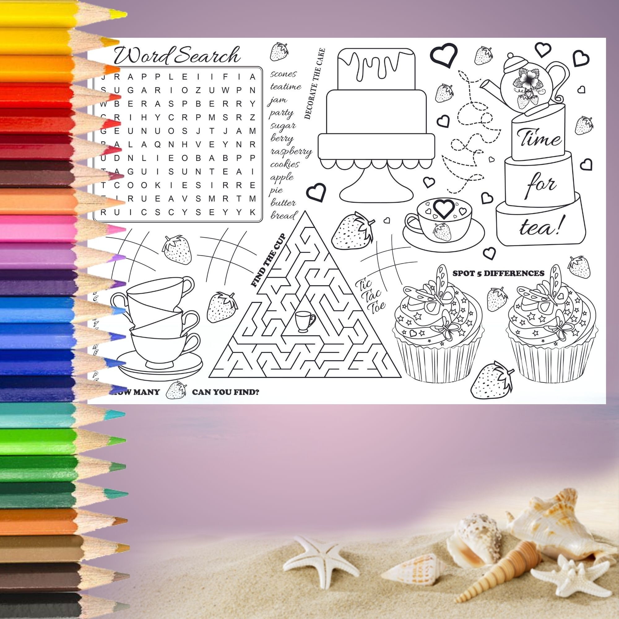 Tea Party Activity Sheet, Coloring Placemat Shower Game, Printable Busy ...