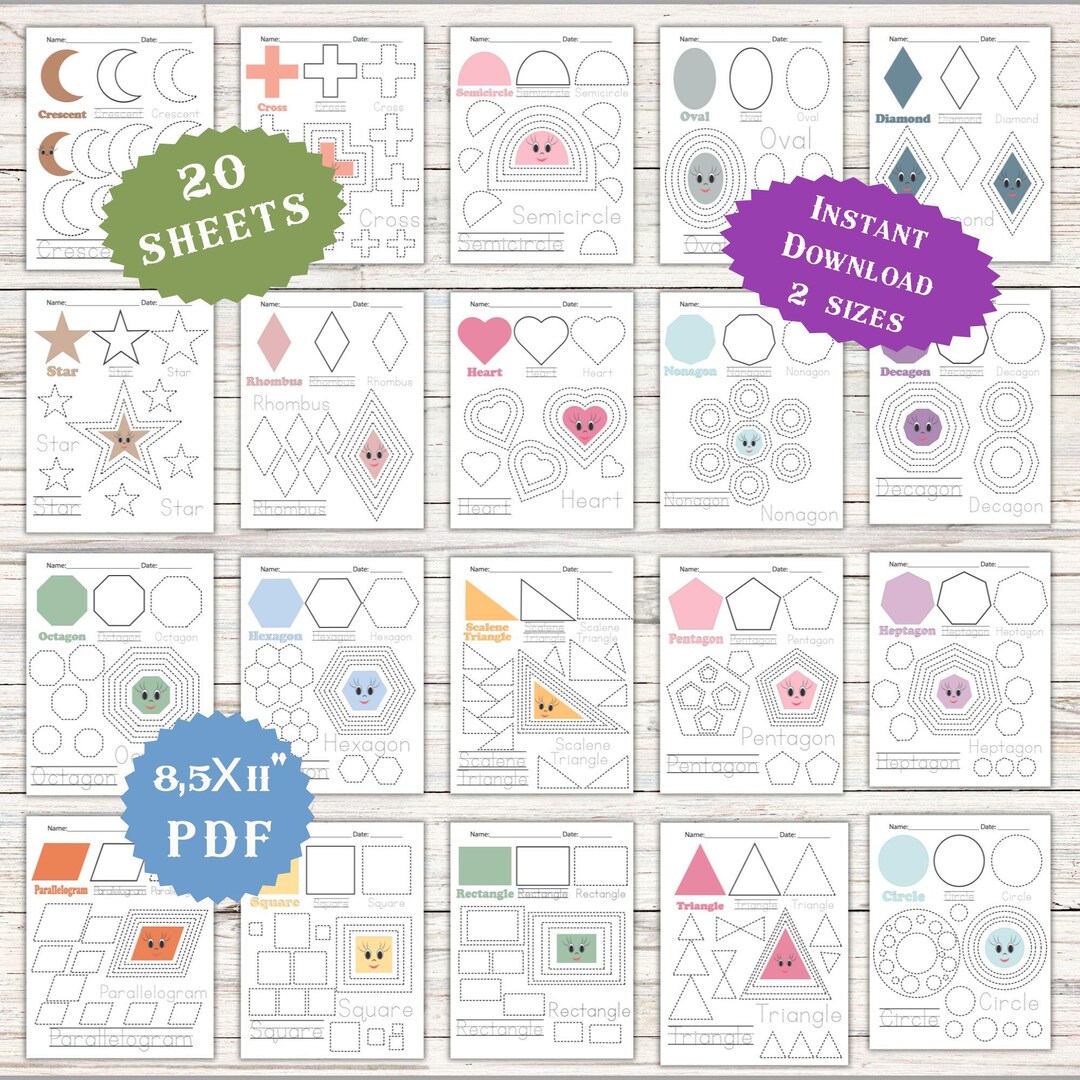 Shapes Tracing Worksheet Activity Handwriting Practice for Preschooler ...