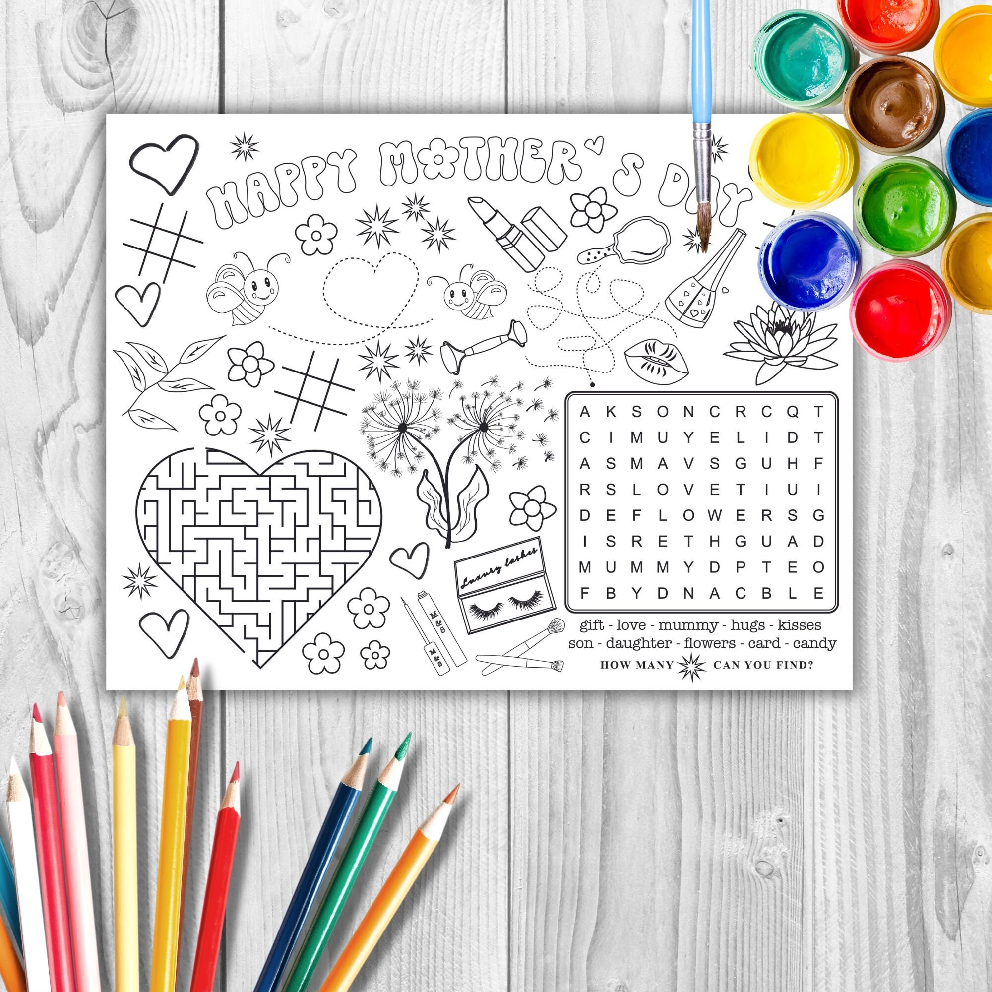 Mother's Day Activity Coloring Page Placemat About Mom Printable Gift ...