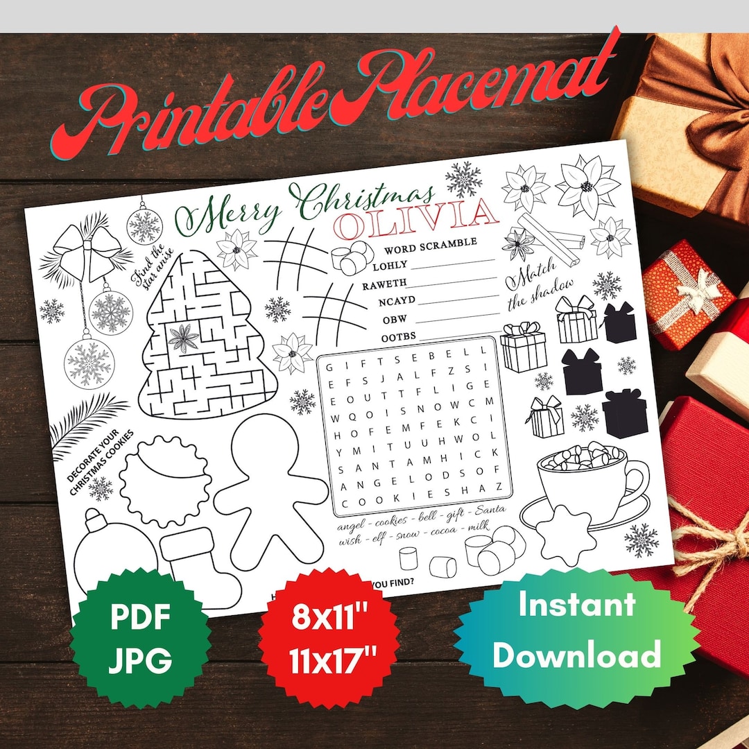 Christmas Personalised Activity Coloring Page, Santa Cookie Tray ...