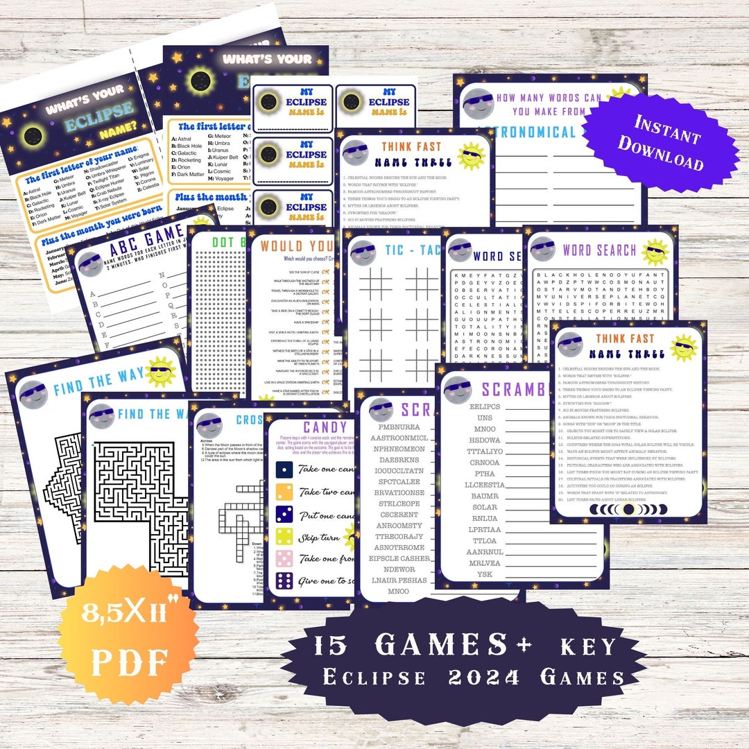 Solar Eclipse Game Bundle Activities for Kids Teens Adult Birthday ...
