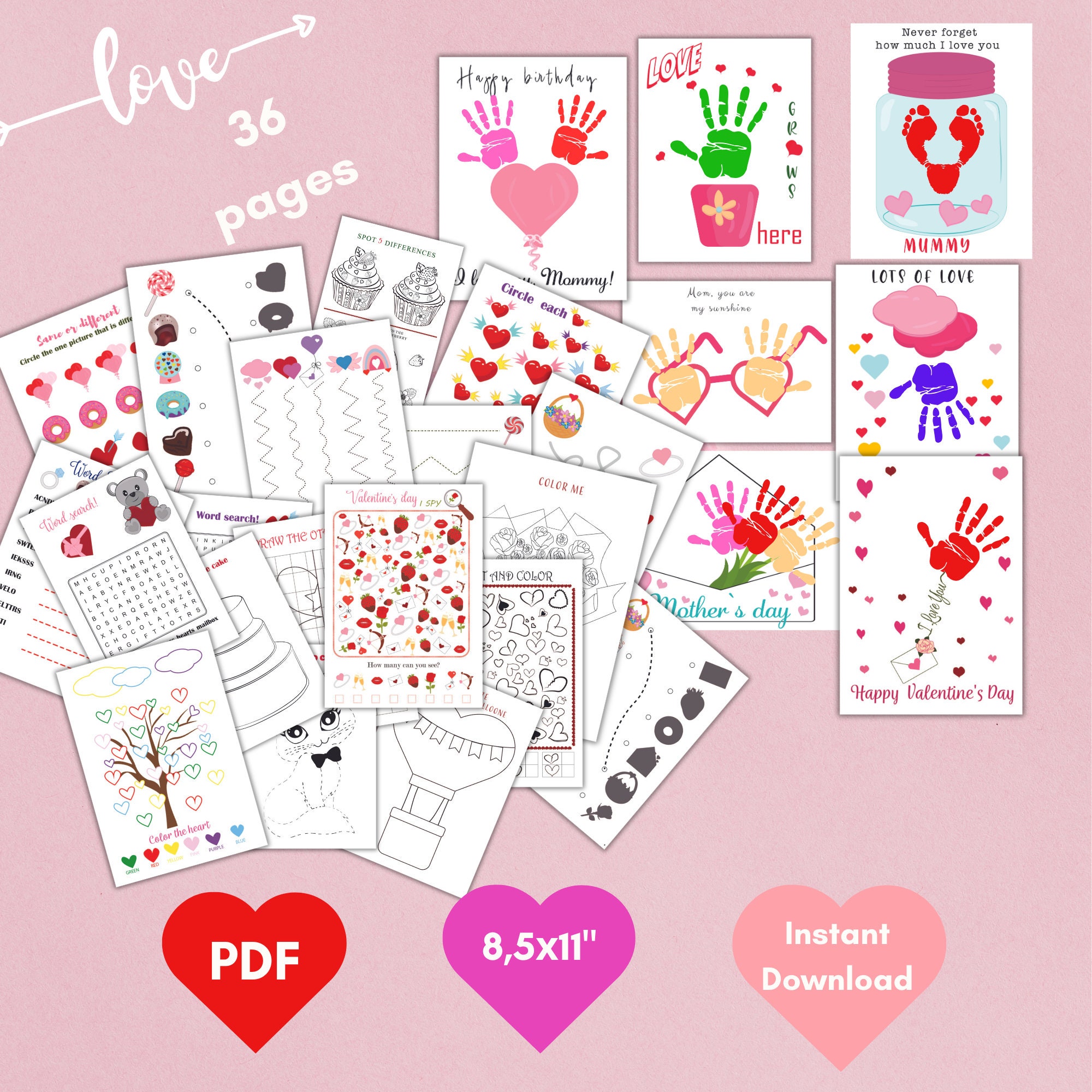 Valentine Day Handprint Keepsake Art, Kids Printable Activity Games ...