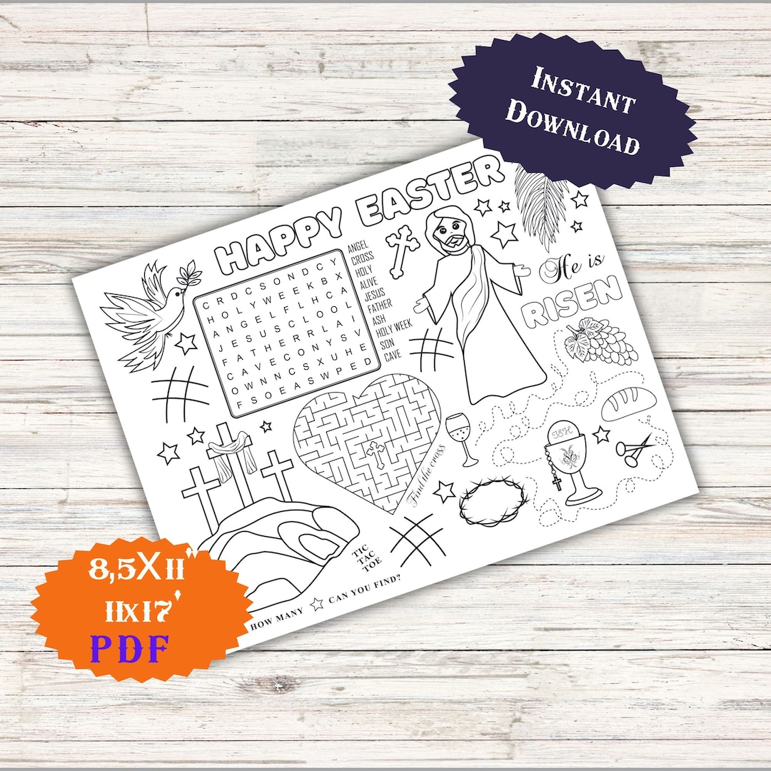 Easter Sunday Bible Activity Christian Coloring Placemat Resurrection ...