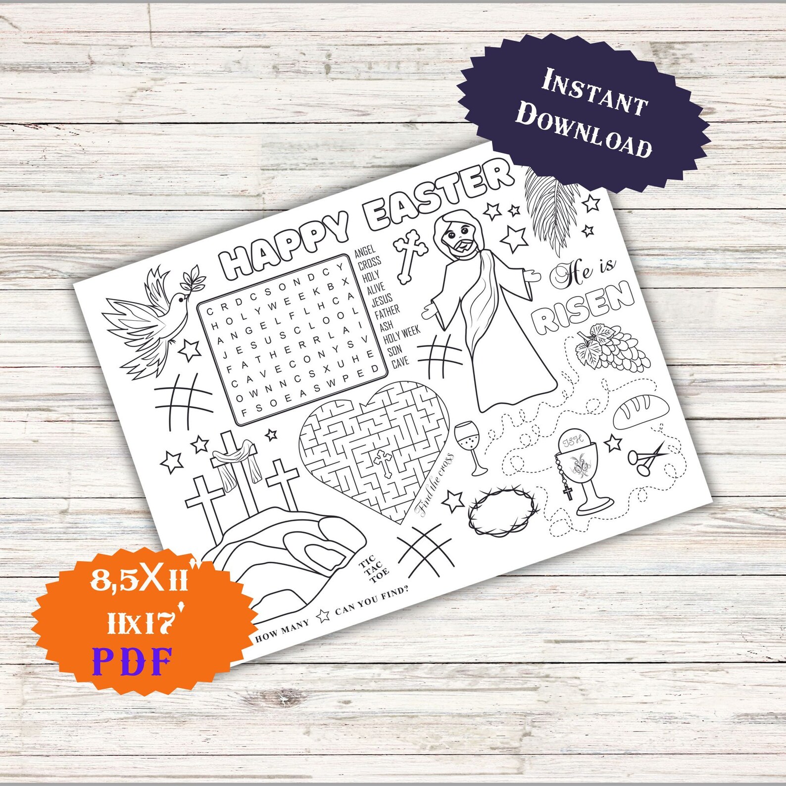Easter Sunday Bible Activity Christian Coloring Placemat Resurrection ...