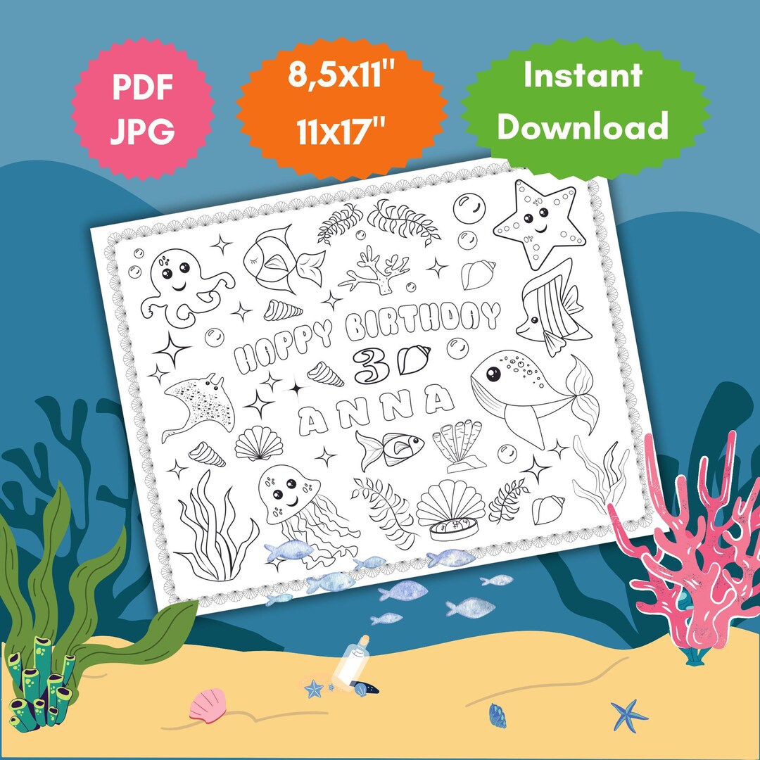 Under Sea Birthday Placemat, Ocean Birthday Party, Sea Animal Activity ...