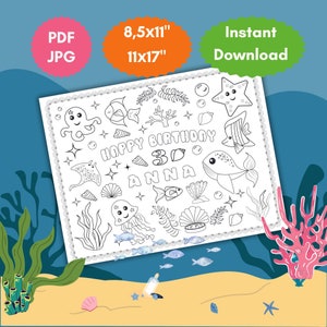 Under Sea Birthday Placemat, Ocean Birthday Party, Sea Animal Activity ...