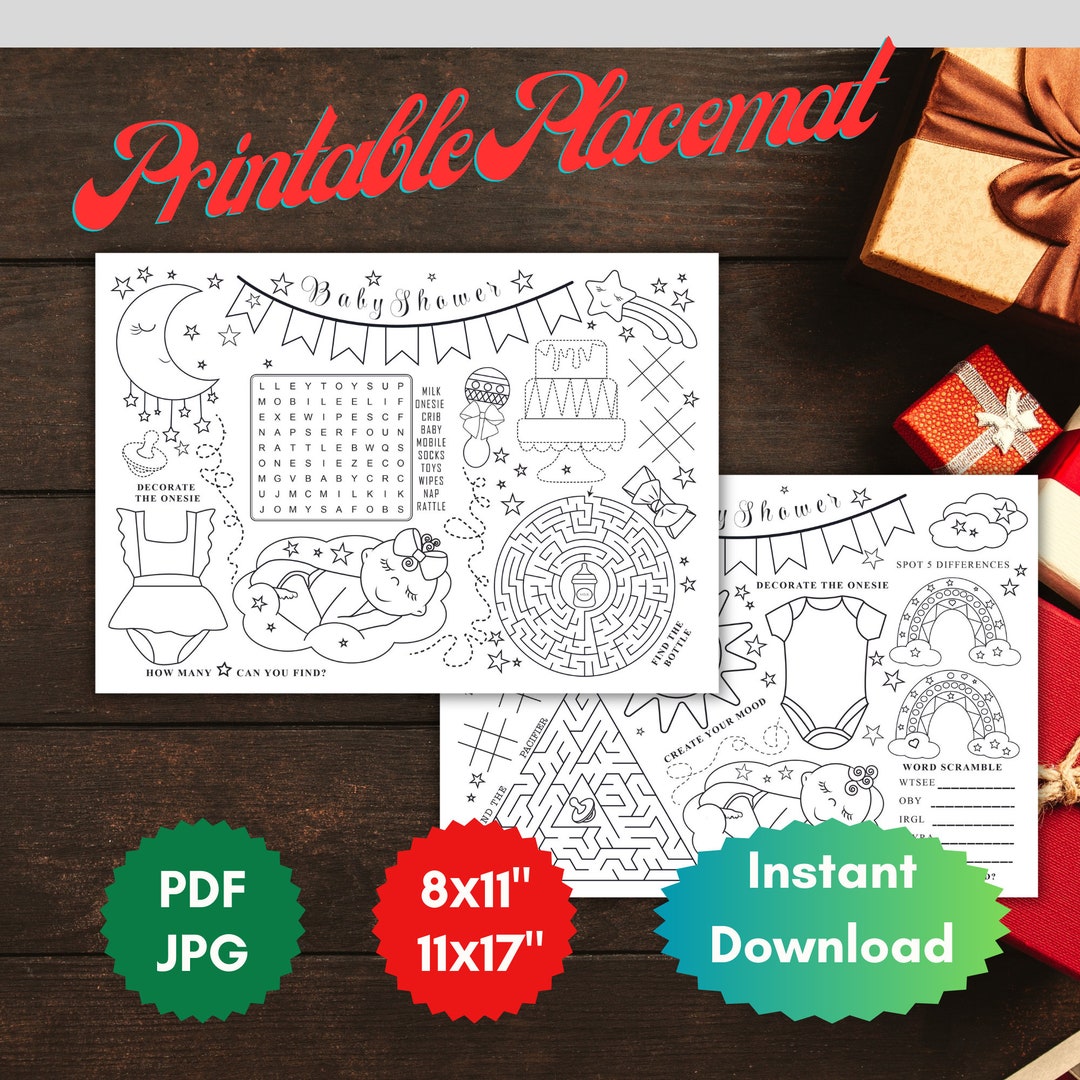 Baby Shower Activity Sheet, Kids Placemats, Activity Book Kids ...