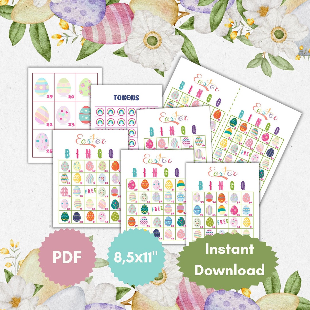 50 Unique Easter Eggs Bingo Cards Game Easter Party Family Game Kid's ...