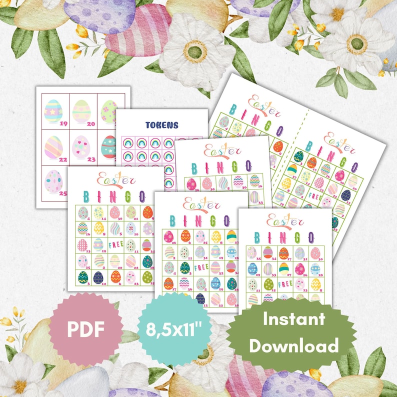 50 Unique Easter Eggs Bingo Cards Game Easter Party Family Game Kid's ...