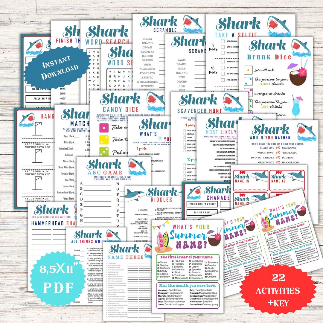 Shark Week Games Great White Shark Kids Adult Classroom Activities Jaws ...