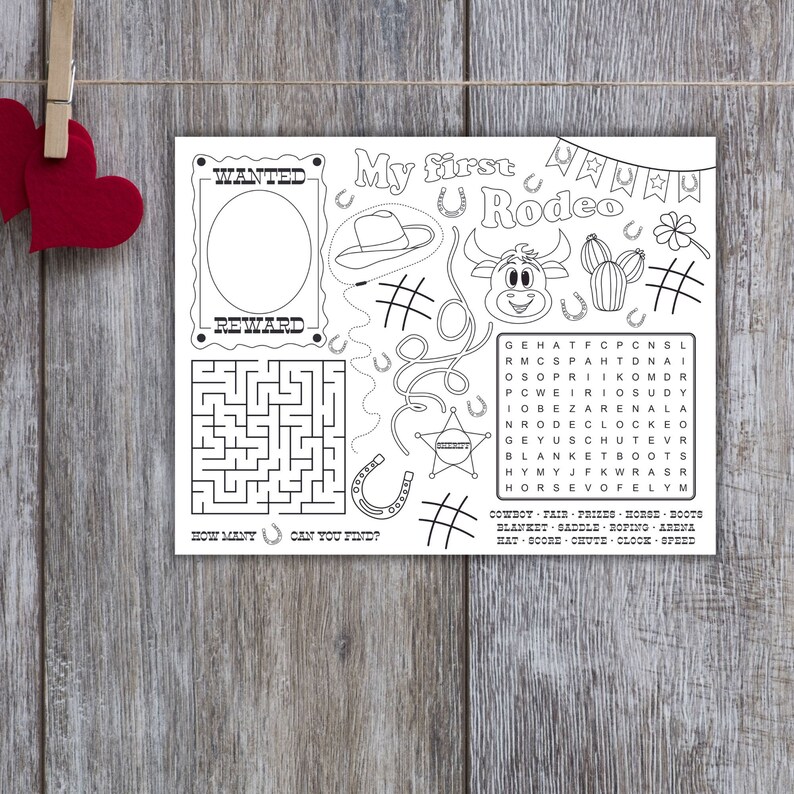 My First Rodeo Activity Coloring Page Western Birthday Party Placemat ...