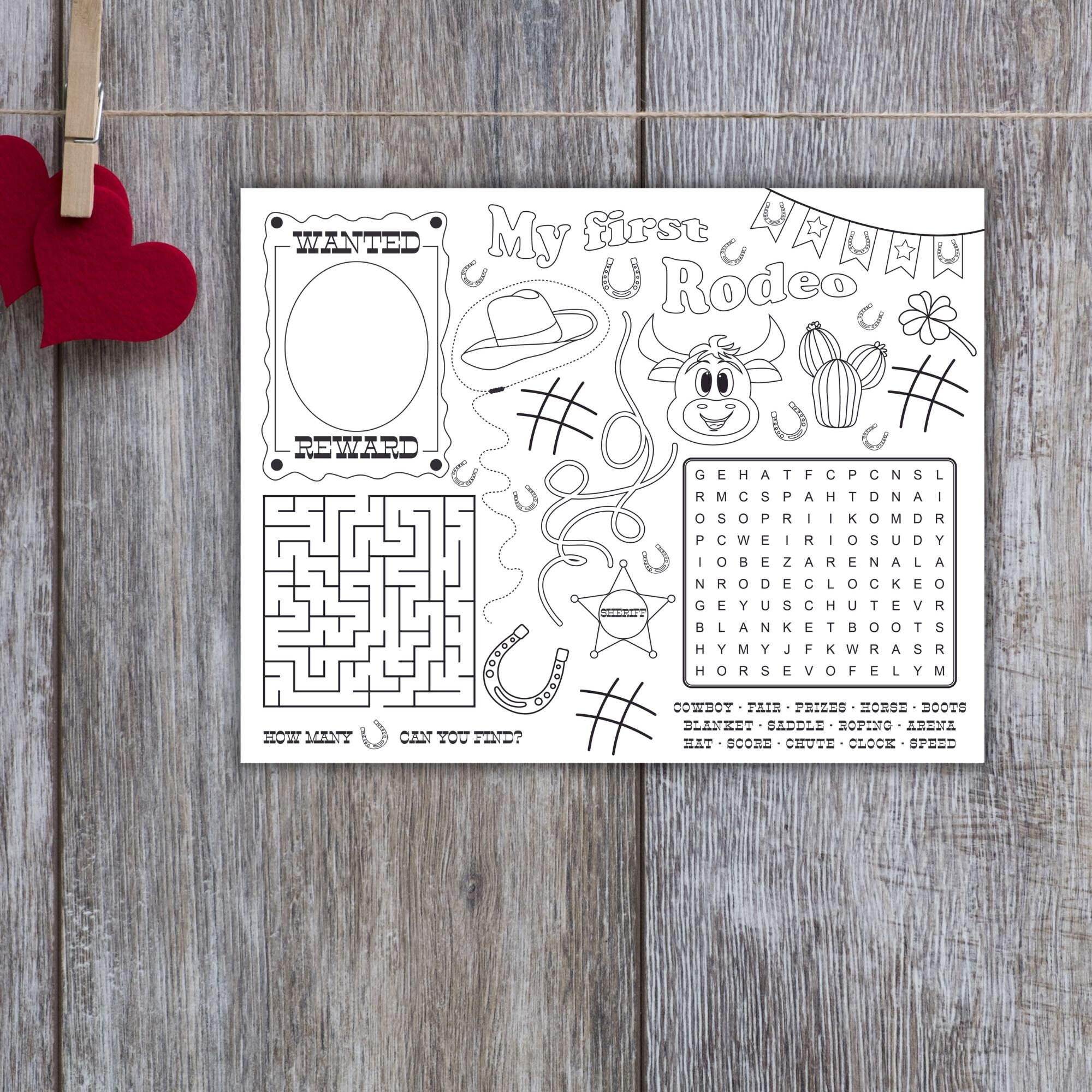 My First Rodeo Activity Coloring Page Western Birthday Party Placemat ...