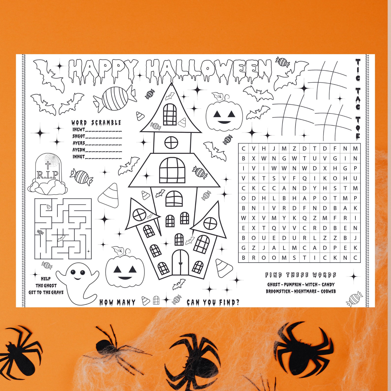 Haunted House Halloween Activity Sheet Placemats, Activity Book Kids ...