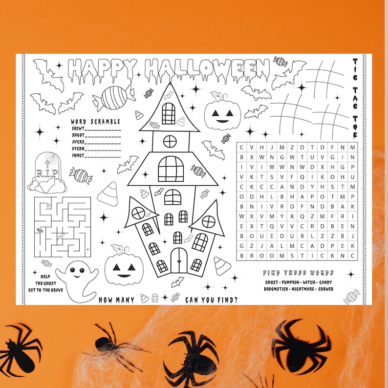 Haunted House Halloween Activity Sheet Placemats, Activity Book Kids ...