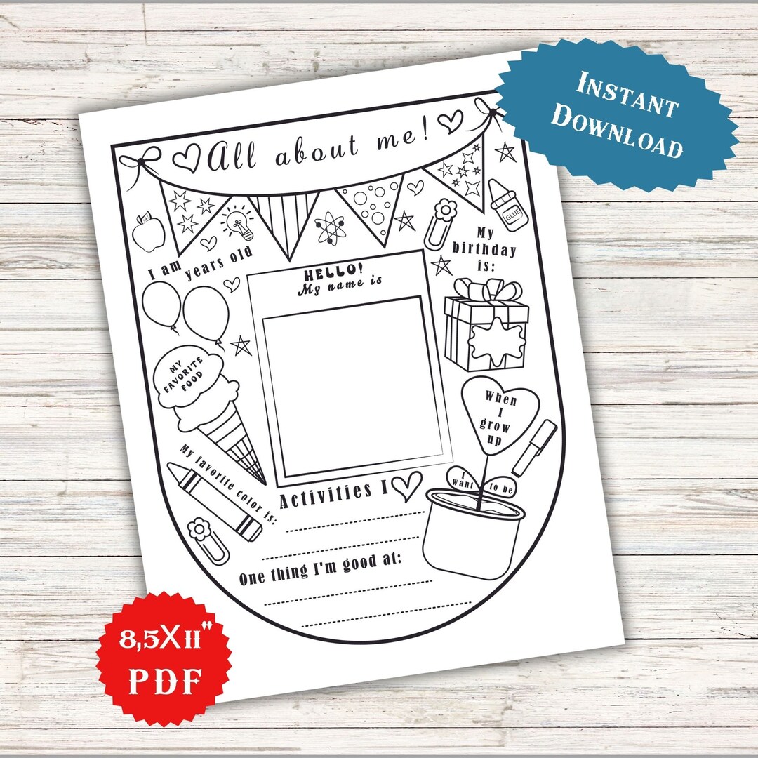 All About Me Worksheet Template Back to School Classroom Coloring Games ...