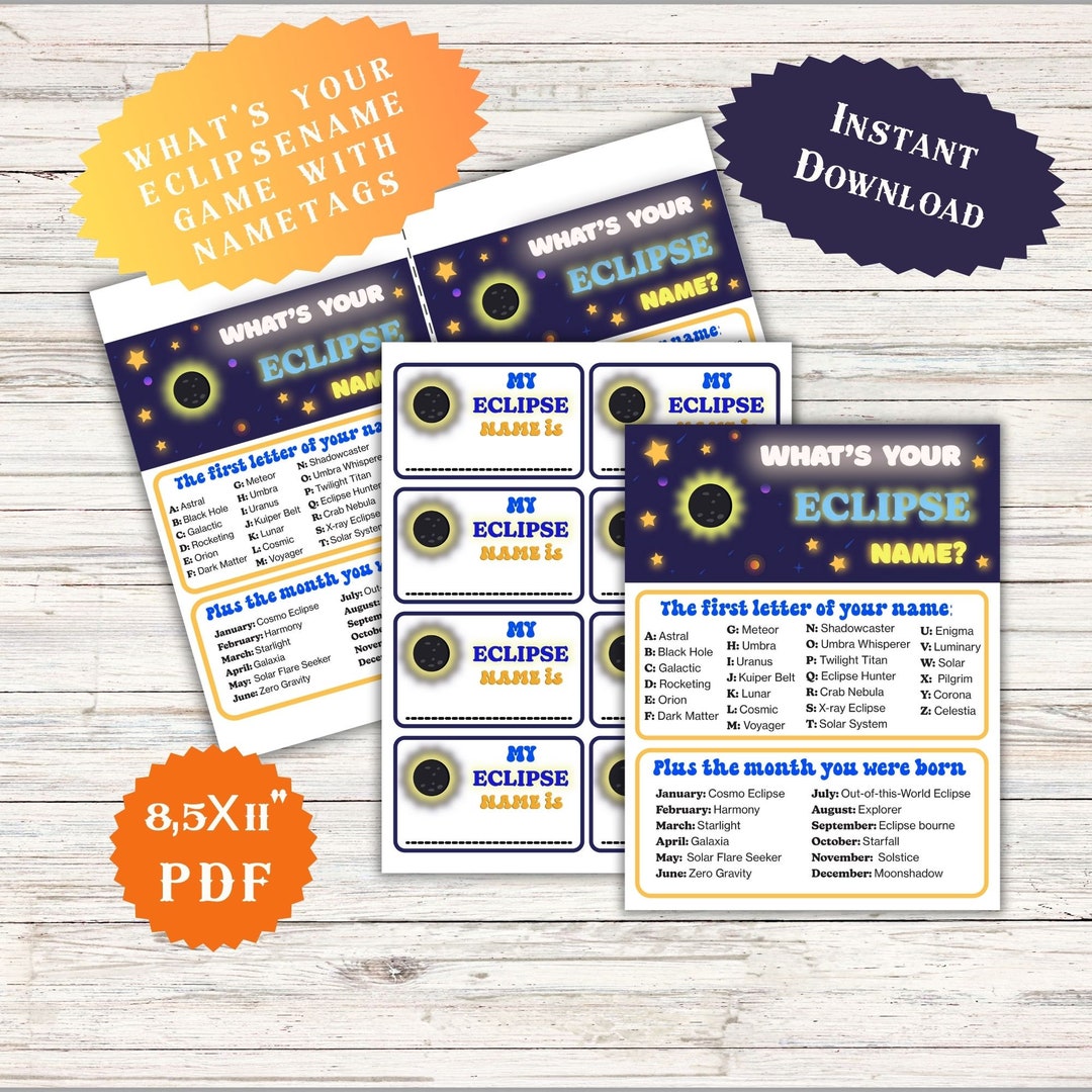 What's Your Solar Eclipse Name Game Teen Birthday Space Family Kids ...
