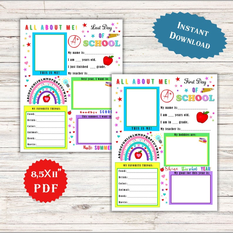 First Last Day of School Interview Worksheets About Me Printable ...