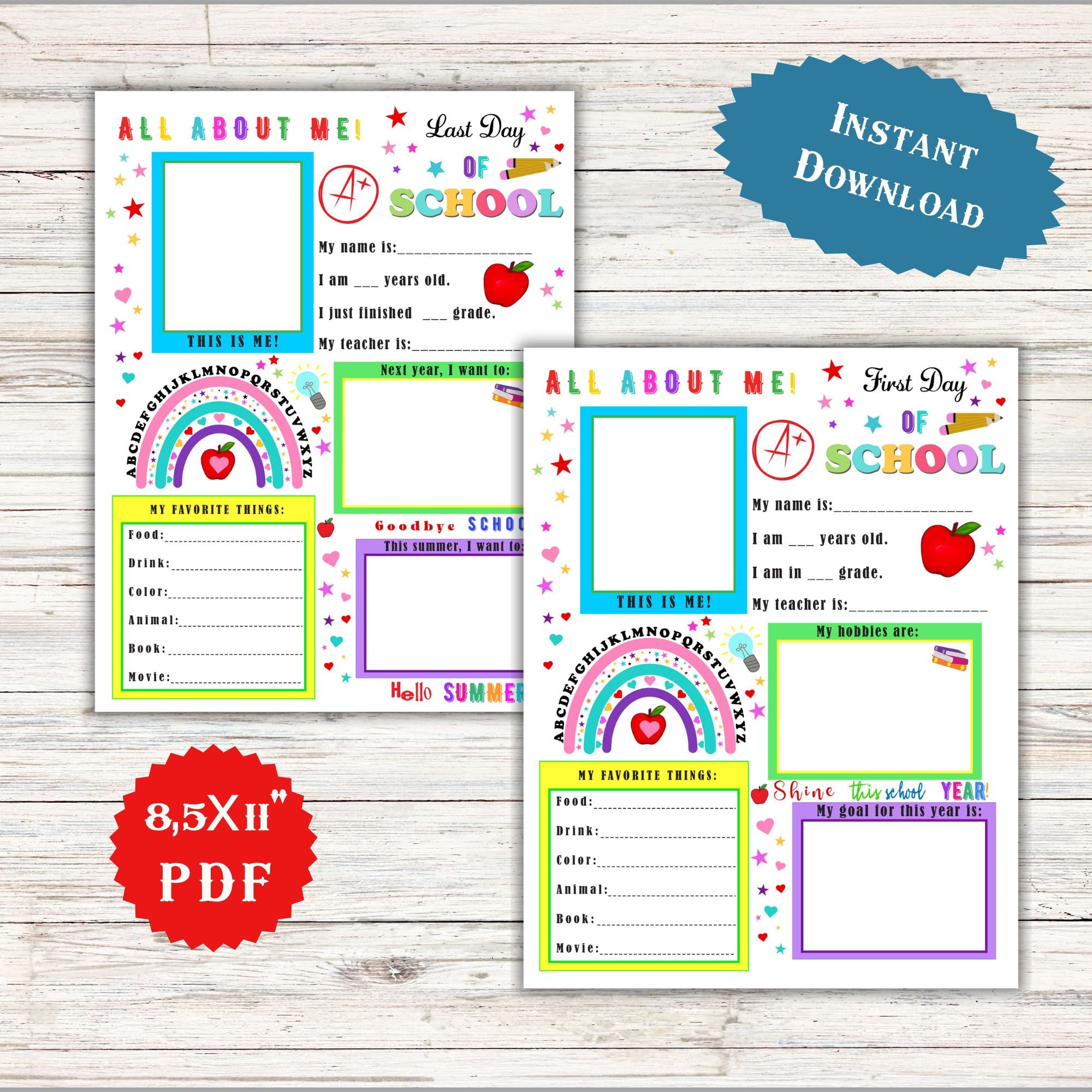 First Last Day of School Interview Worksheets About Me Printable ...