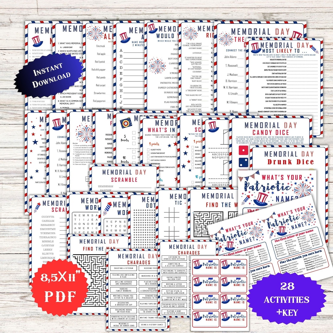 Memorial Day Games Classroom, Picnic Activities, Trivia Games for Kids ...