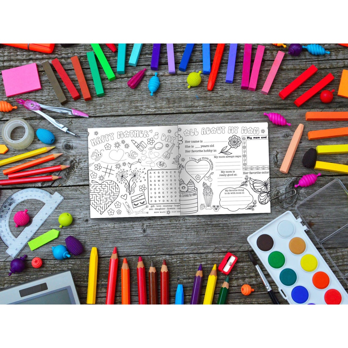 Mother's Day Activity Coloring Page Placemat About Mom Printable Gift ...