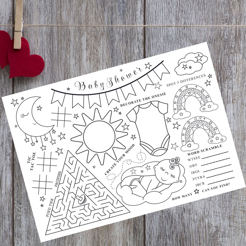 Baby Shower Activity Sheet, Kids Placemats, Activity Book Kids ...