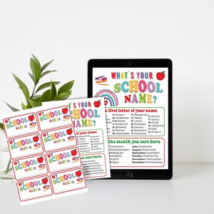 What's Your School Name Tags Generator, Sign, Icebreaker First Day of ...