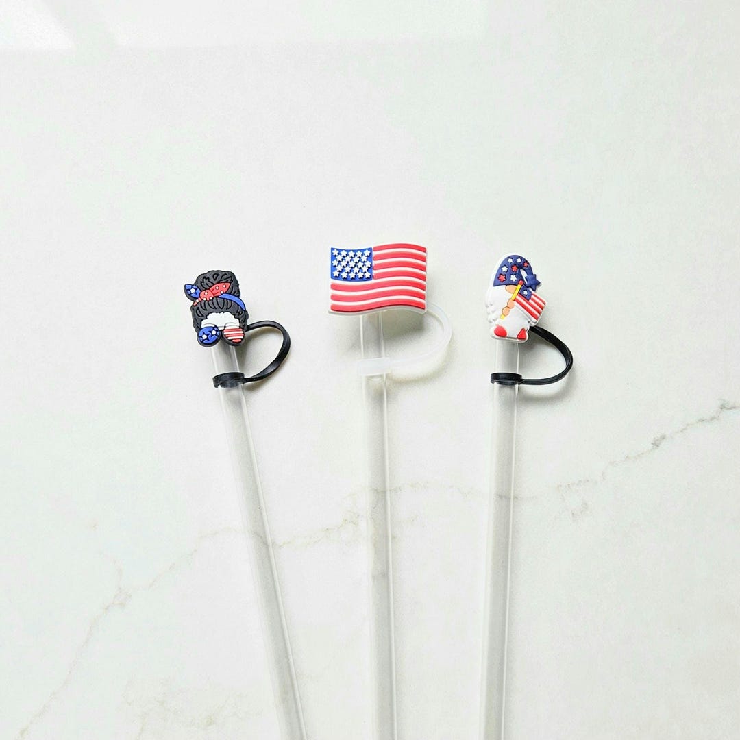Straw Topper Tumbler USA Flag America Straw Cover Red White Blue Straw ...