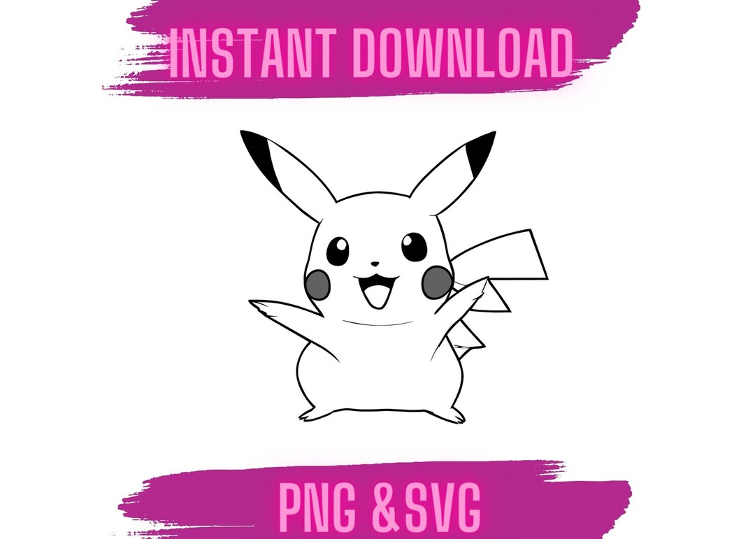 Pikachu Outline SVG PNG Black& White Pikachu Digital Print - Etsy