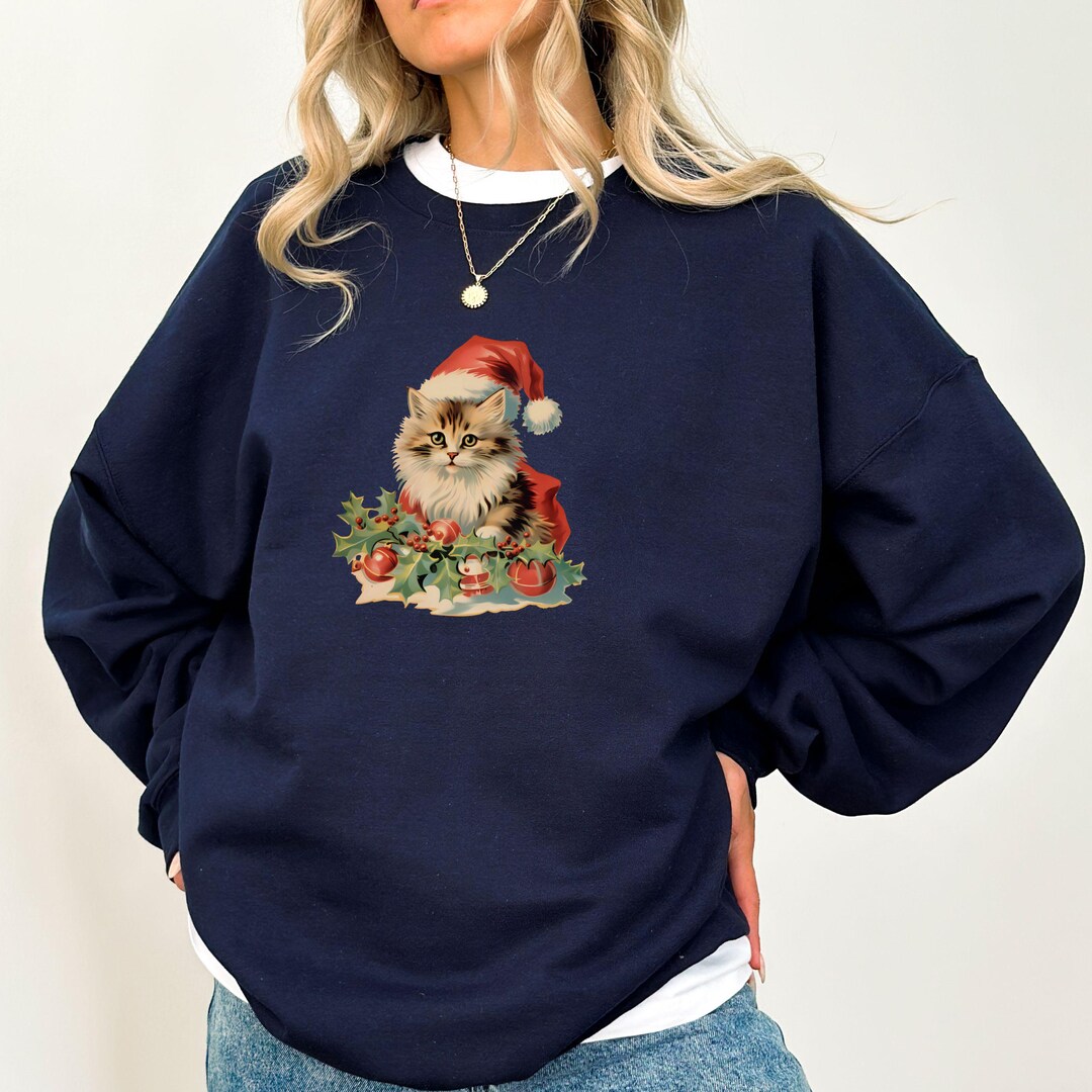 Vintage Retro Christmas Cat Sweater, Vintage Santa Cat Sweater, 90s ...