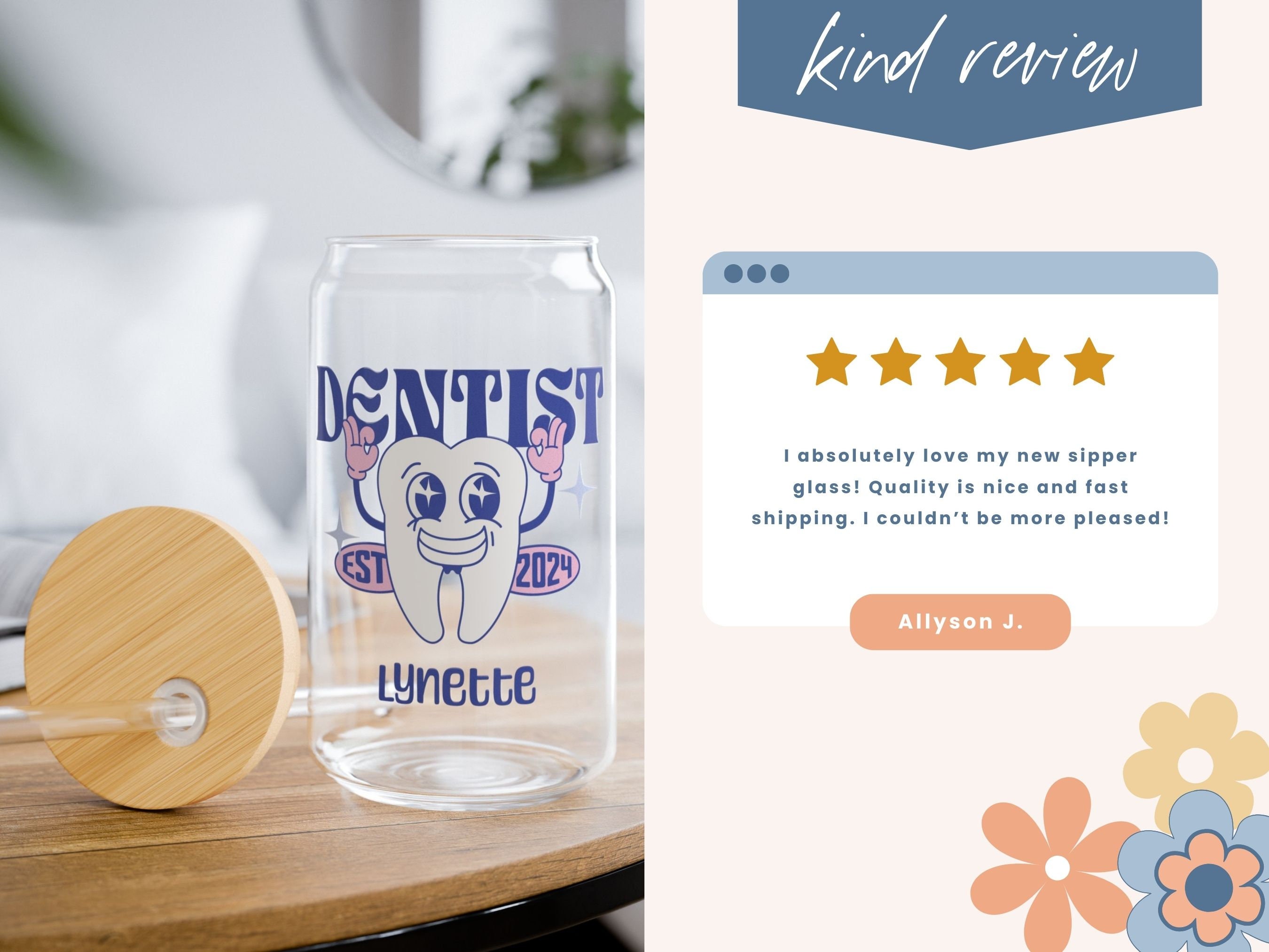 Personalized Dentist Glass Tumbler, Custom Dentist Tooth Gift, Glass ...