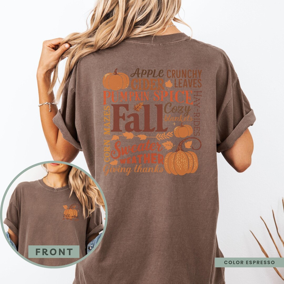 Fall Words Shirt, Front and Back Print, Fall Lover Gift, Boho Pumpkin ...