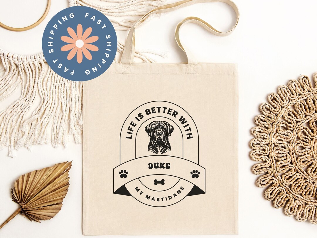 Personalized Mastidane Tote Bag, Custom Doggie Bag, Dog Name Tote, Dog ...