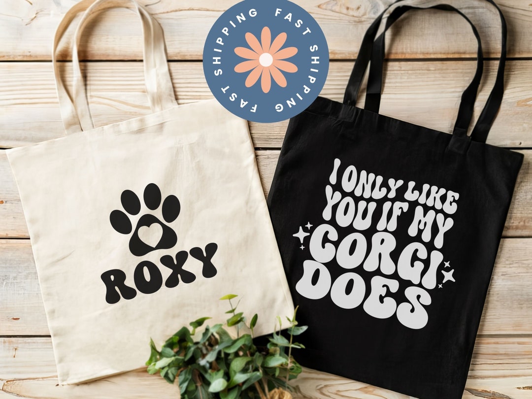 Personalized Corgi Tote Bag, Custom Doggie Bag, Dog Name Tote Bag ...