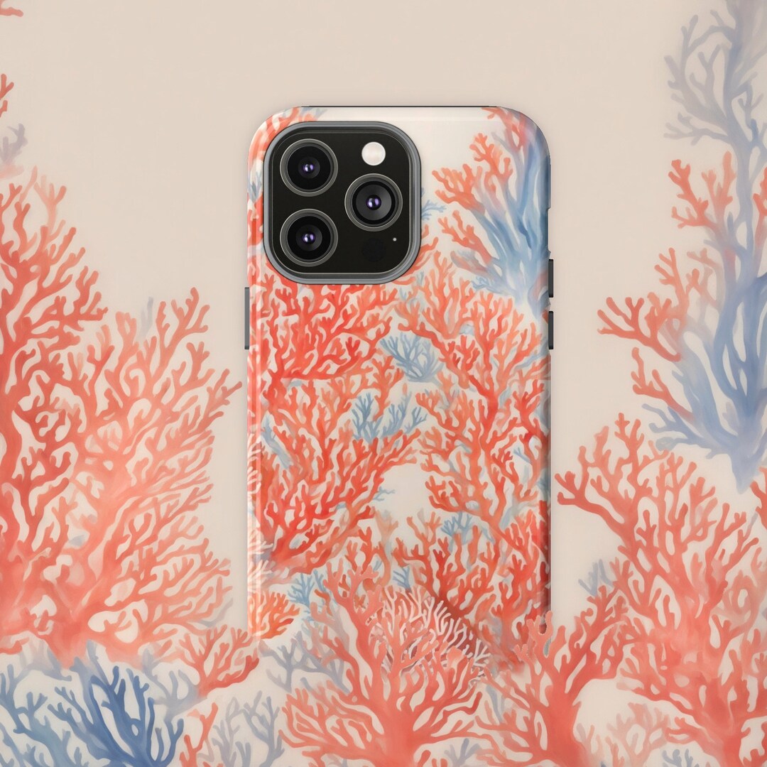 Abstract Coral Tough Case for iPhone 15 14 13 12 11 X Xr Xs 8 - Etsy
