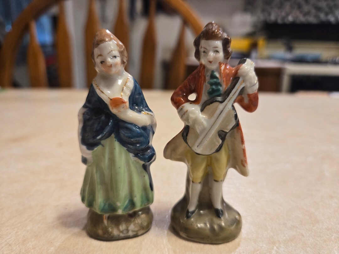 Ceramic Figurines of a Victorian Woman and Man With Guitar Made in ...