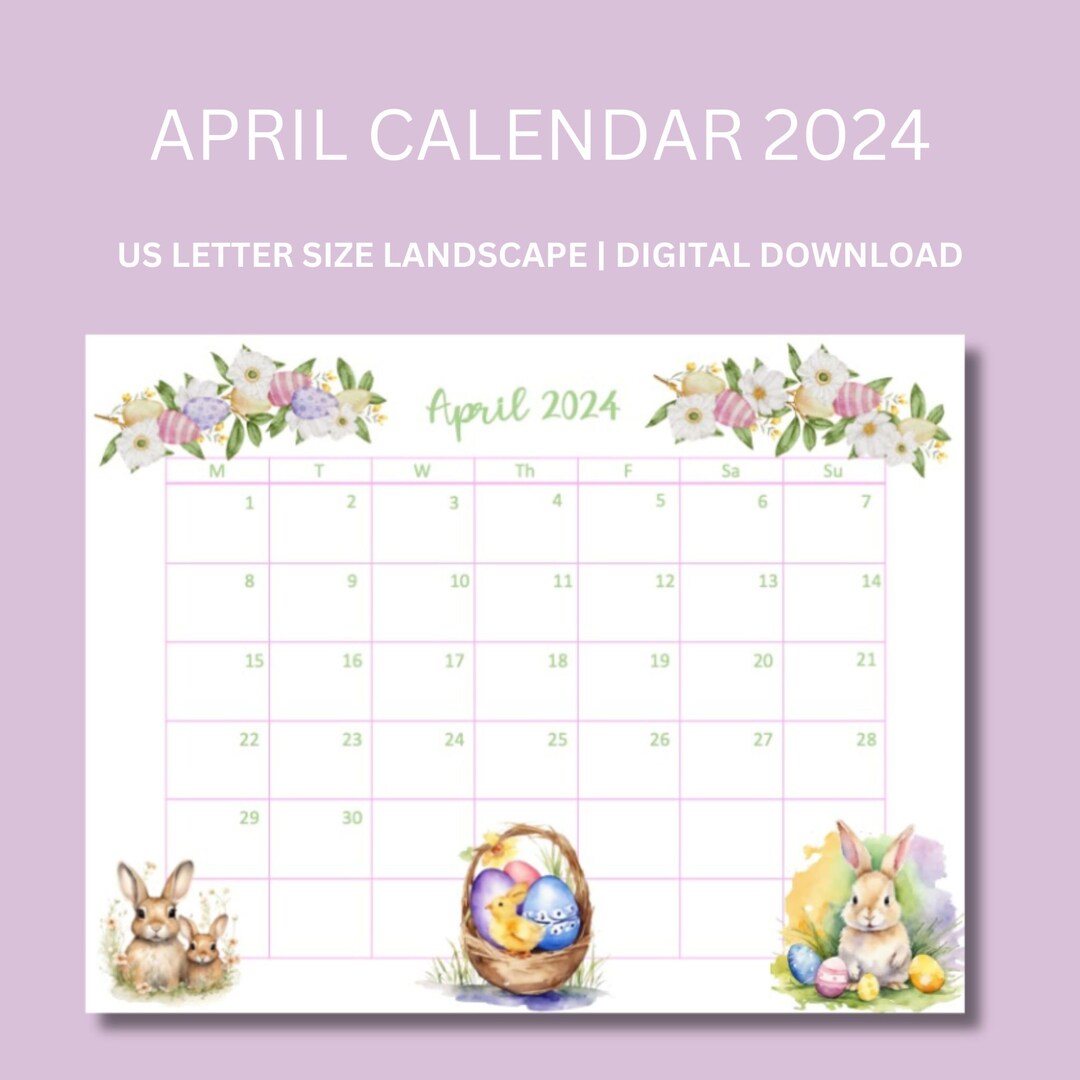 April Calendar, 2024 Calendar, Easter Calendar, Spring Planner, Happy ...